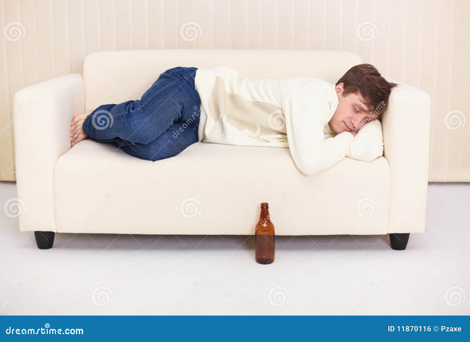 Man Sleep on Sofa Having Got Drunk Beer Stock Photo - Image of divan ...