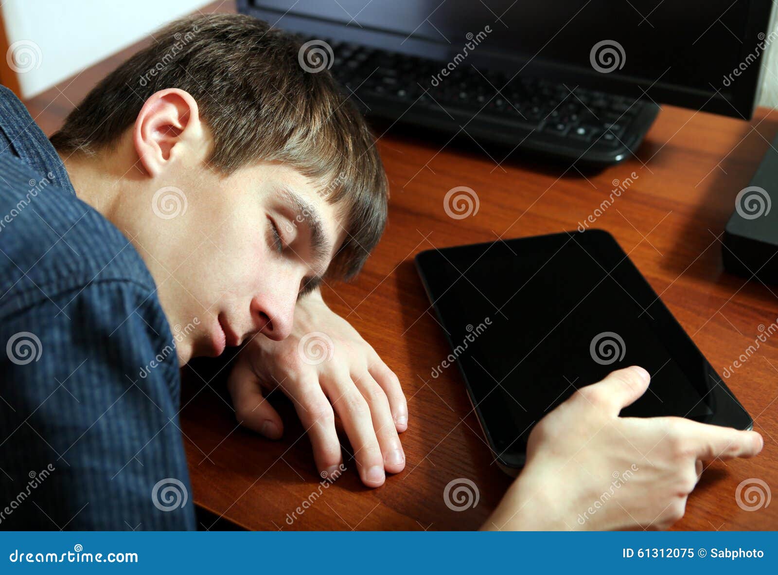 Man Sleep with Tablet Computer Stock Image - Image of male, indoor ...