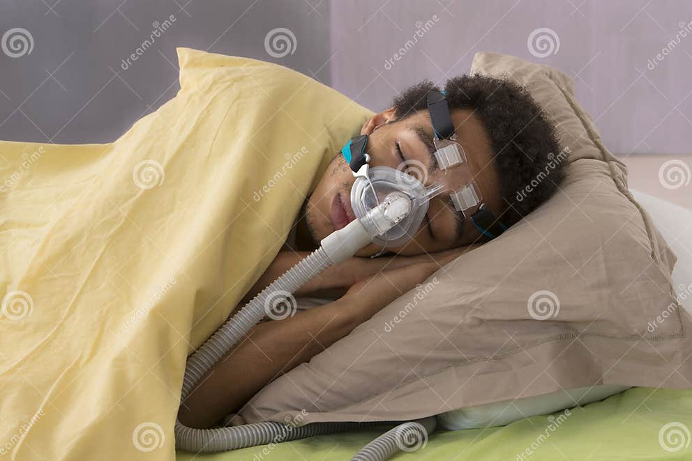 Man with Sleeping Apnea and CPAP Machine Stock Image - Image of apnea ...
