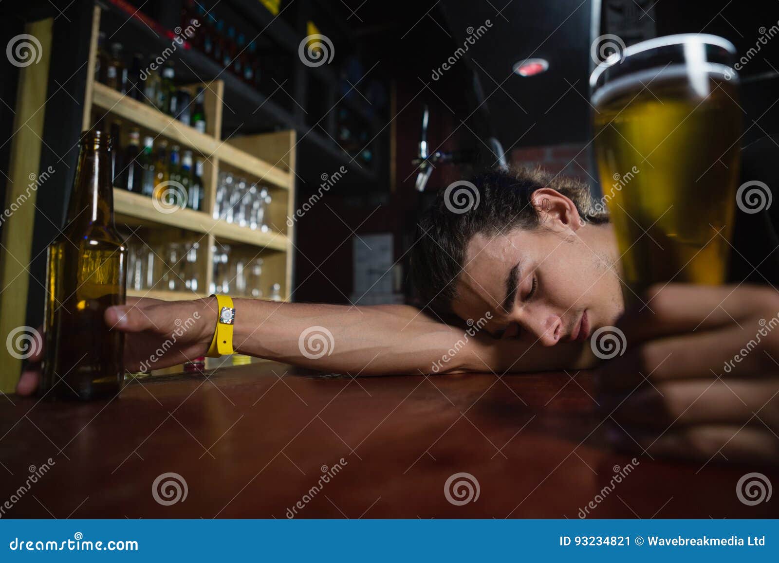 Man Sleeping on Bar Counter Stock Image - Image of high, addict: 93234821