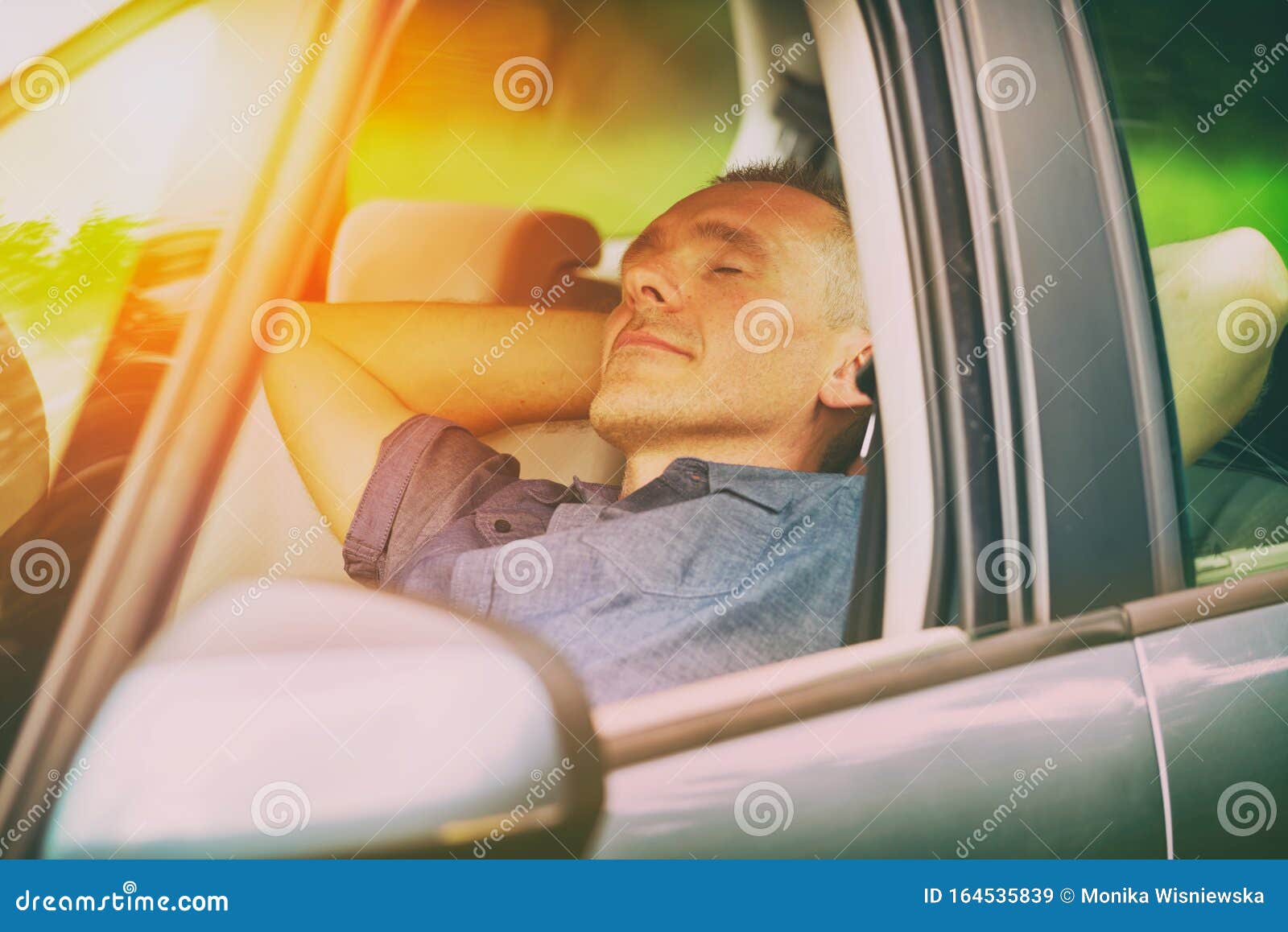 Man sleeping in the car stock image. Image of rest, relax - 164535839