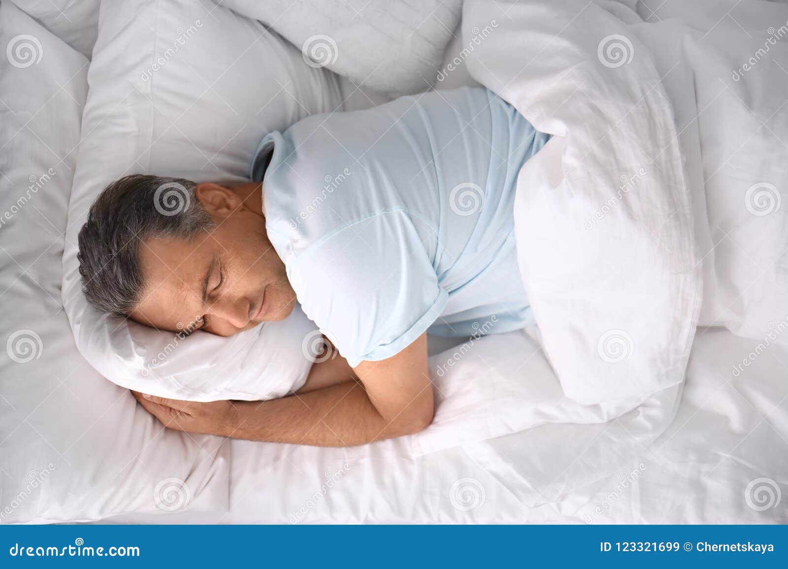 Man Sleeping on Comfortable Pillow in Bed at Home Stock Image - Image ...