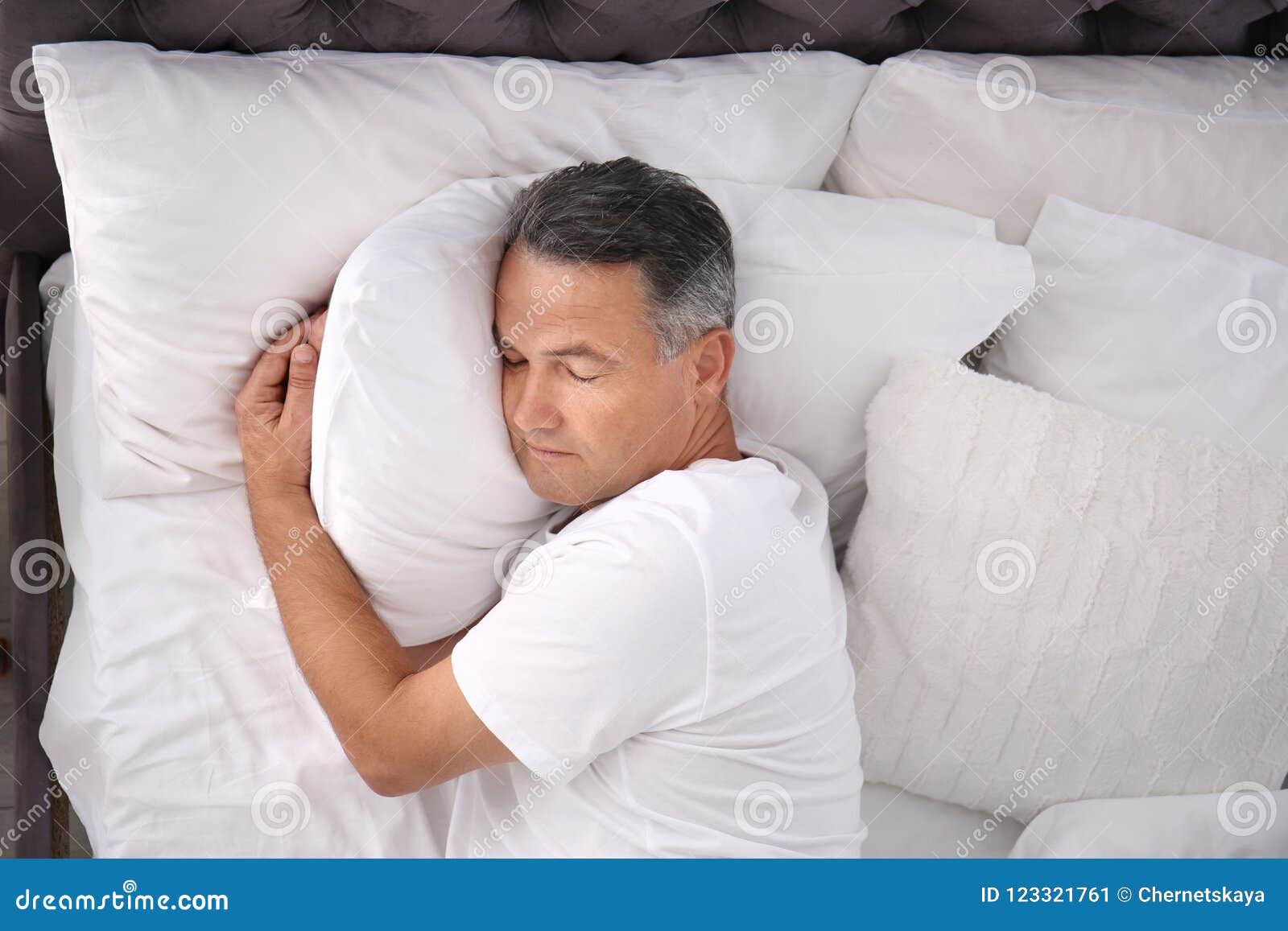 Man Sleeping on Comfortable Pillow in Bed Stock Image - Image of care ...