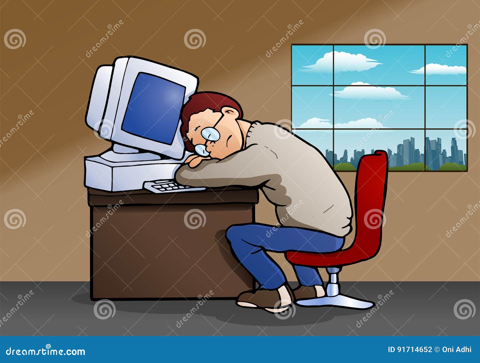 Man Sleeping At His Computer Cartoon Vector | CartoonDealer.com #70302519