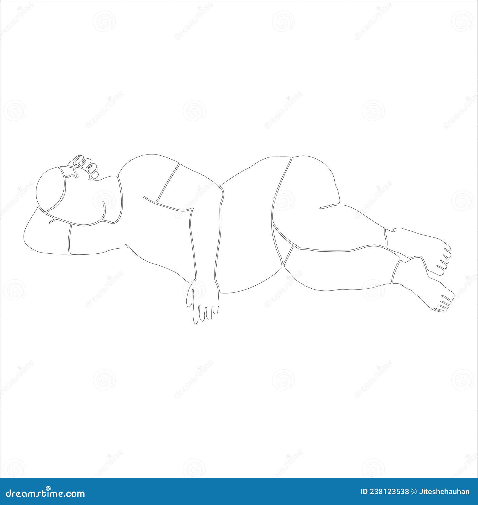 Man Sleeping on the Floor Character Outline Illustration on White ...