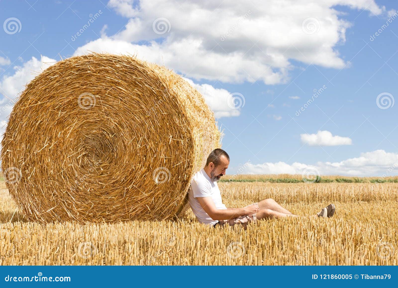 Man is Sleeping on a Hay Bale Stock Image - Image of bales, vacation ...