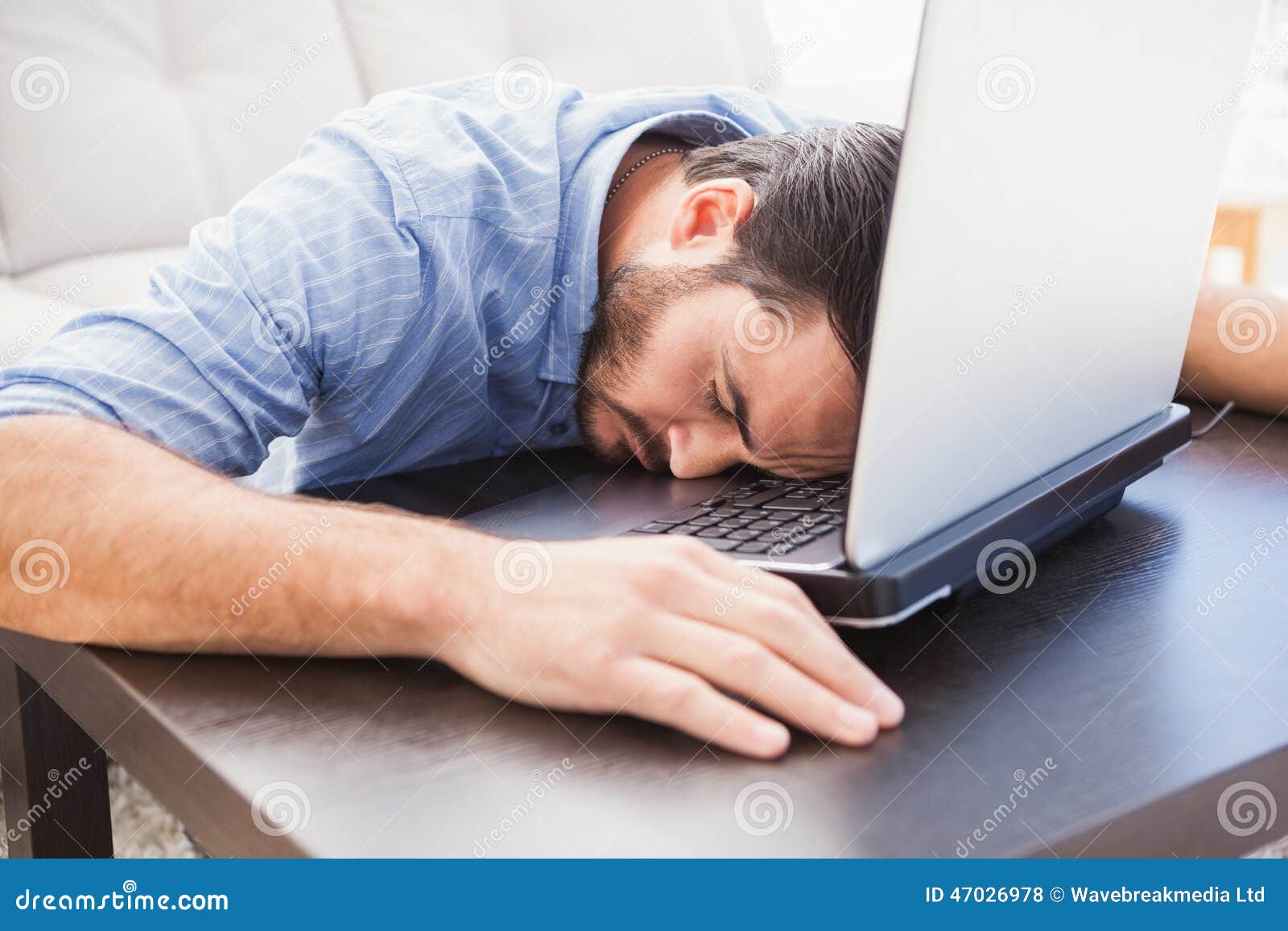 Man Sleeping with Head Resting on Laptop Keyboard Stock Photo - Image ...