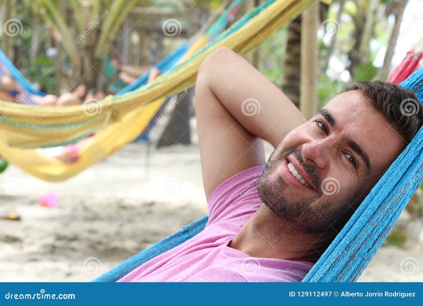 Man Sleeping in Large Hammock Area Stock Image - Image of comfortable ...
