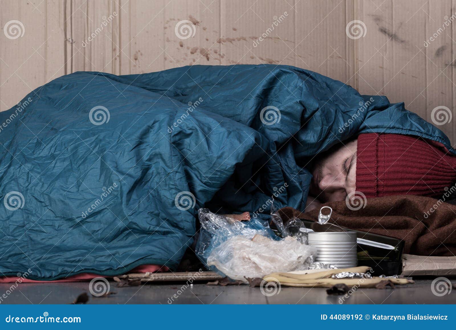 Man Sleeping Next To the Trash Stock Photo - Image of city, depressed ...