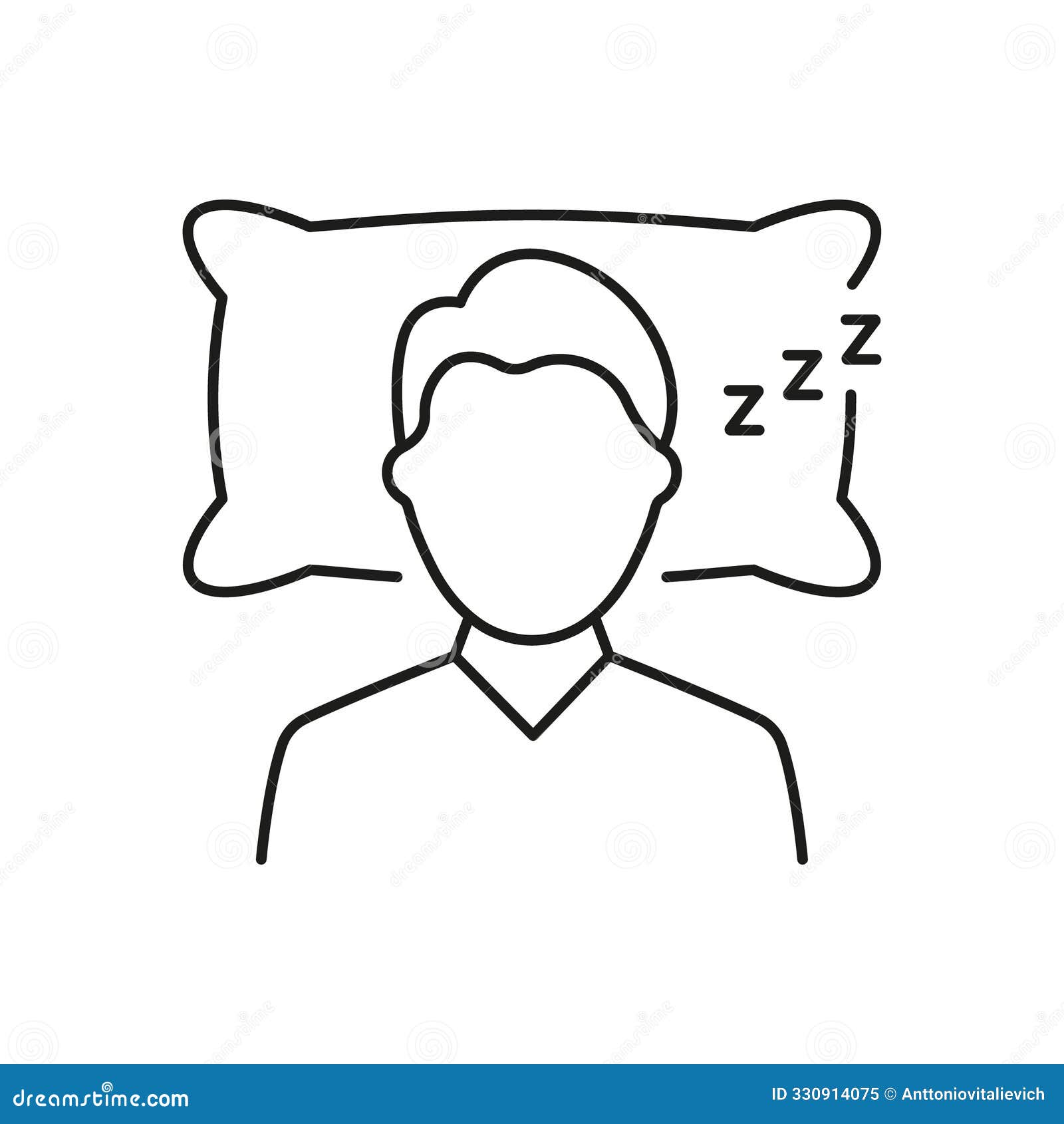 Man Sleeping On Pillow Line Icon Indicating Sleep Hygiene And Bedtime