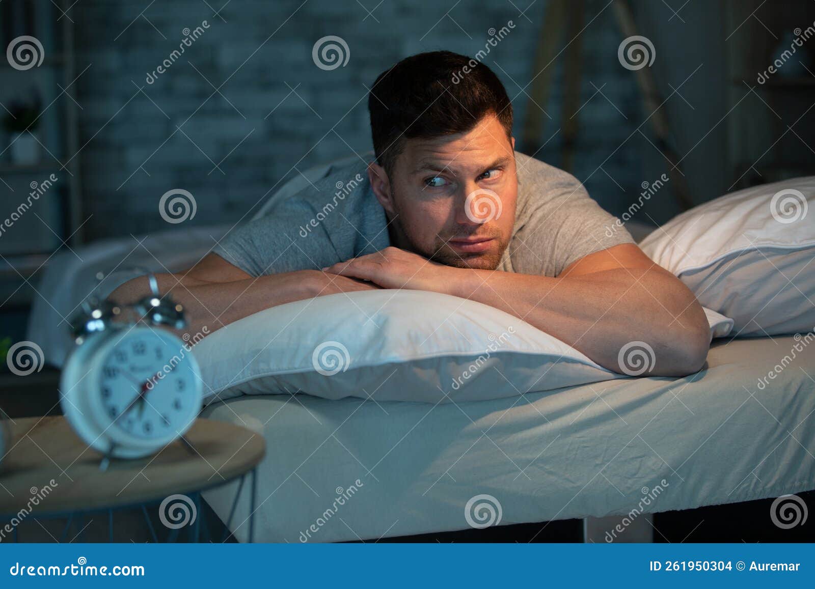 Man with Sleeping Problem at Bed at Home Stock Photo - Image of morning ...