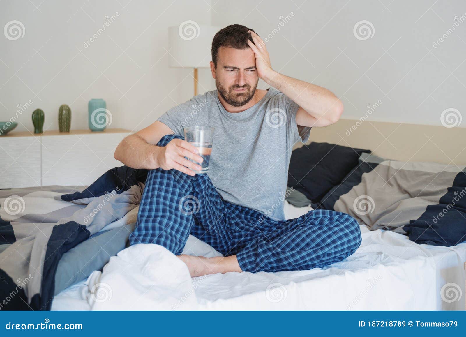Man with Sleeping Problem Wake Up Feeling Tiredness Stock Image - Image ...