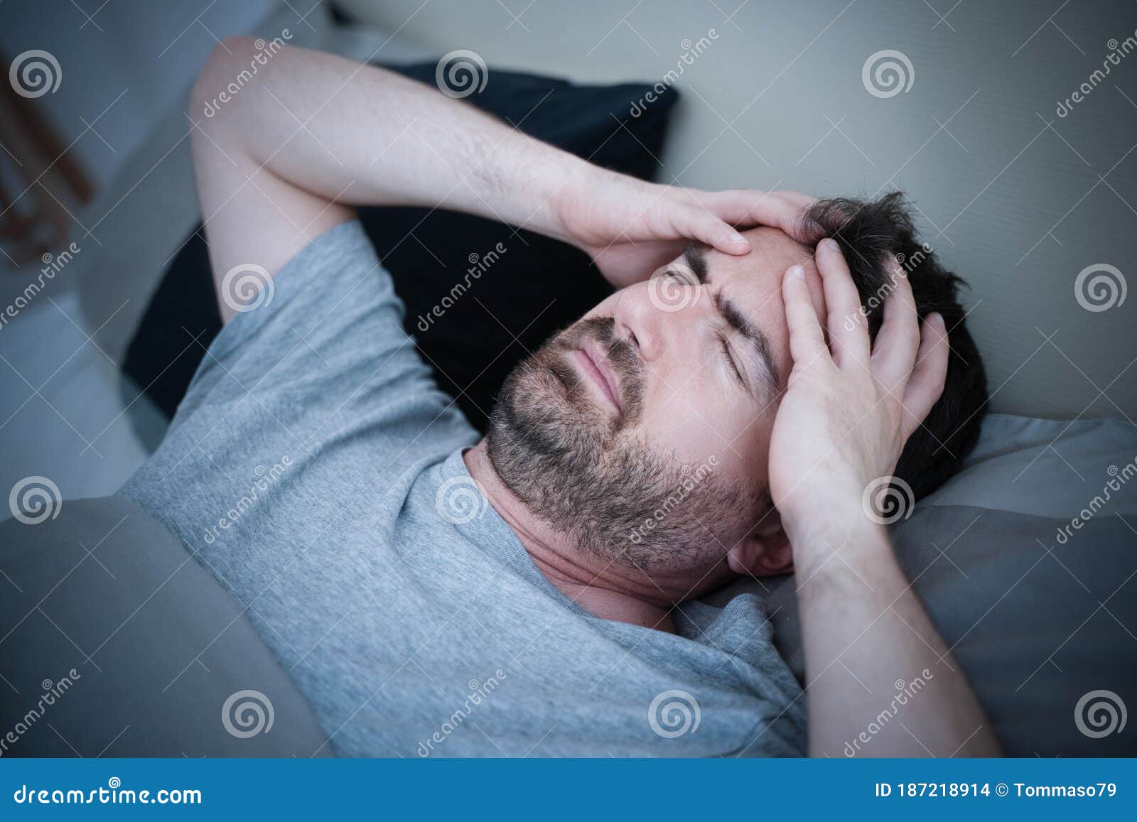 Man with Sleeping Problem Wake Up Feeling Tiredness Stock Photo - Image ...