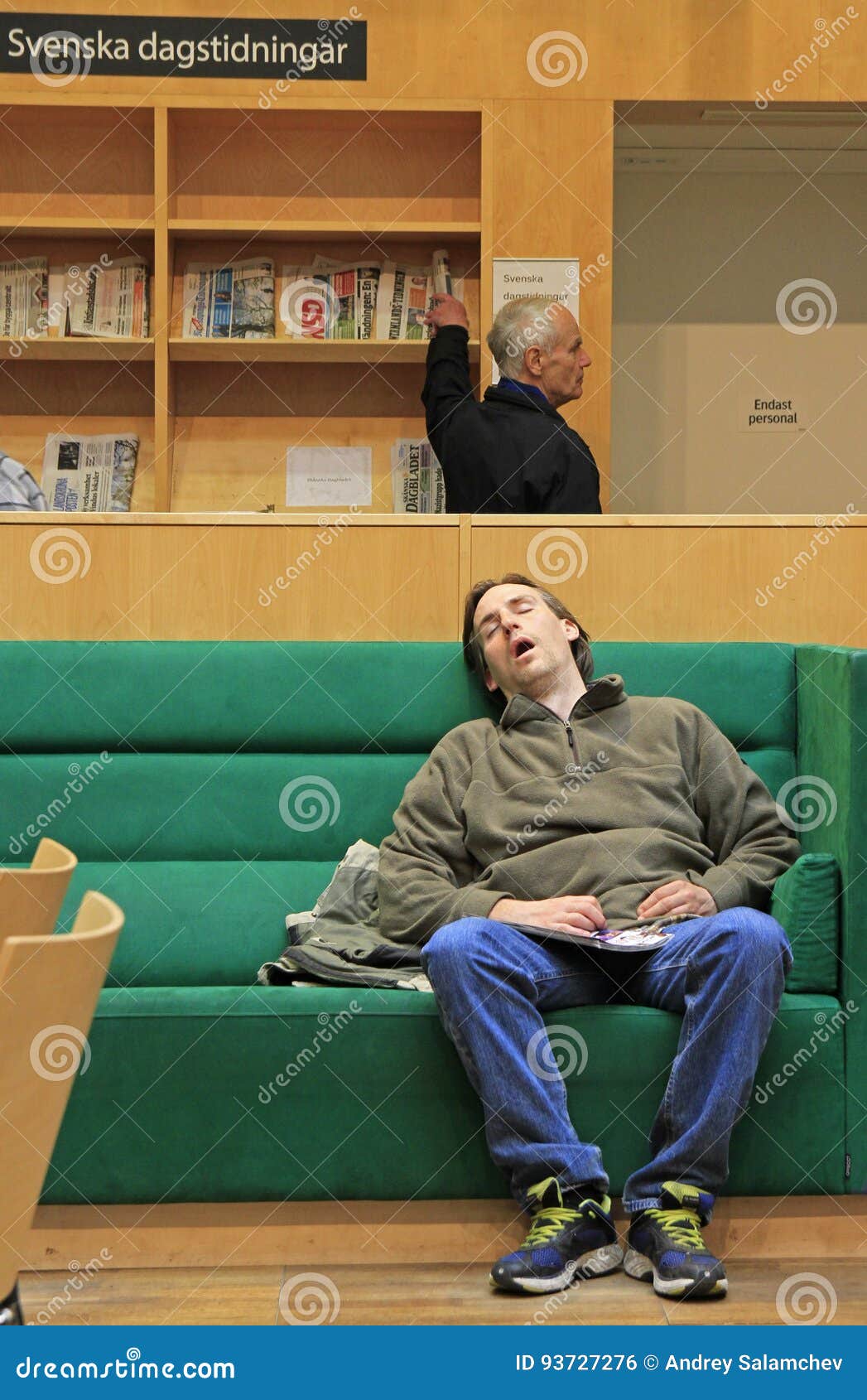 Man is Sleeping on Sofa in Public Library Editorial Photo - Image of ...