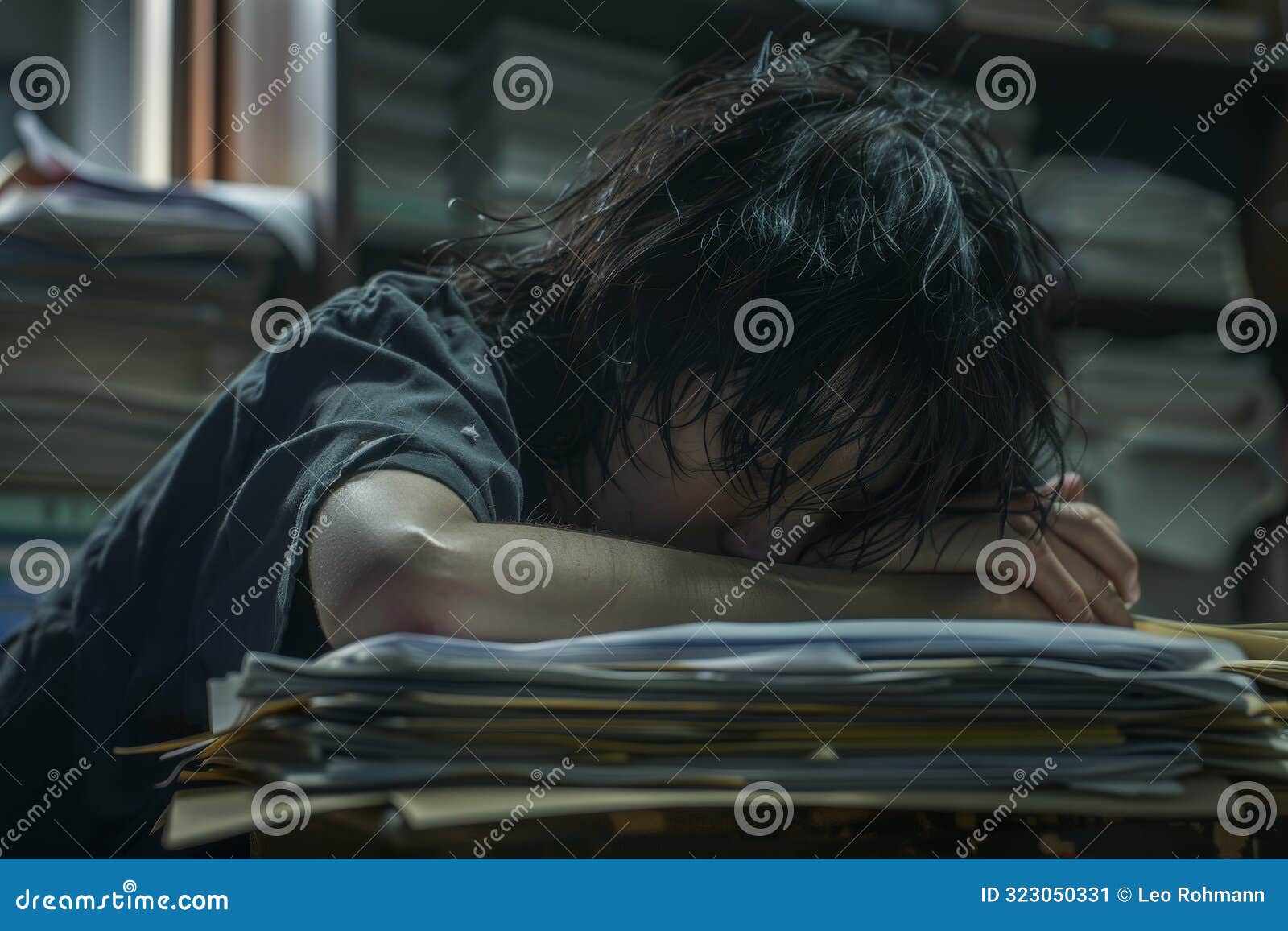 Man Sleeping on a Stack of Books Symbolizing Exhaustion and Stress from Studying Stock Image ...