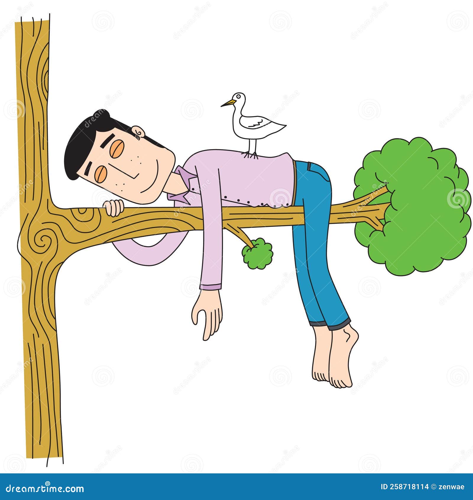 Man Sleeping on a Tree Branch Stock Vector - Illustration of sleep ...