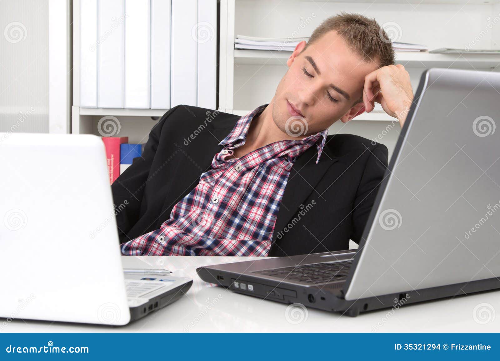 Man sleeping on workplace stock photo. Image of depressive - 35321294