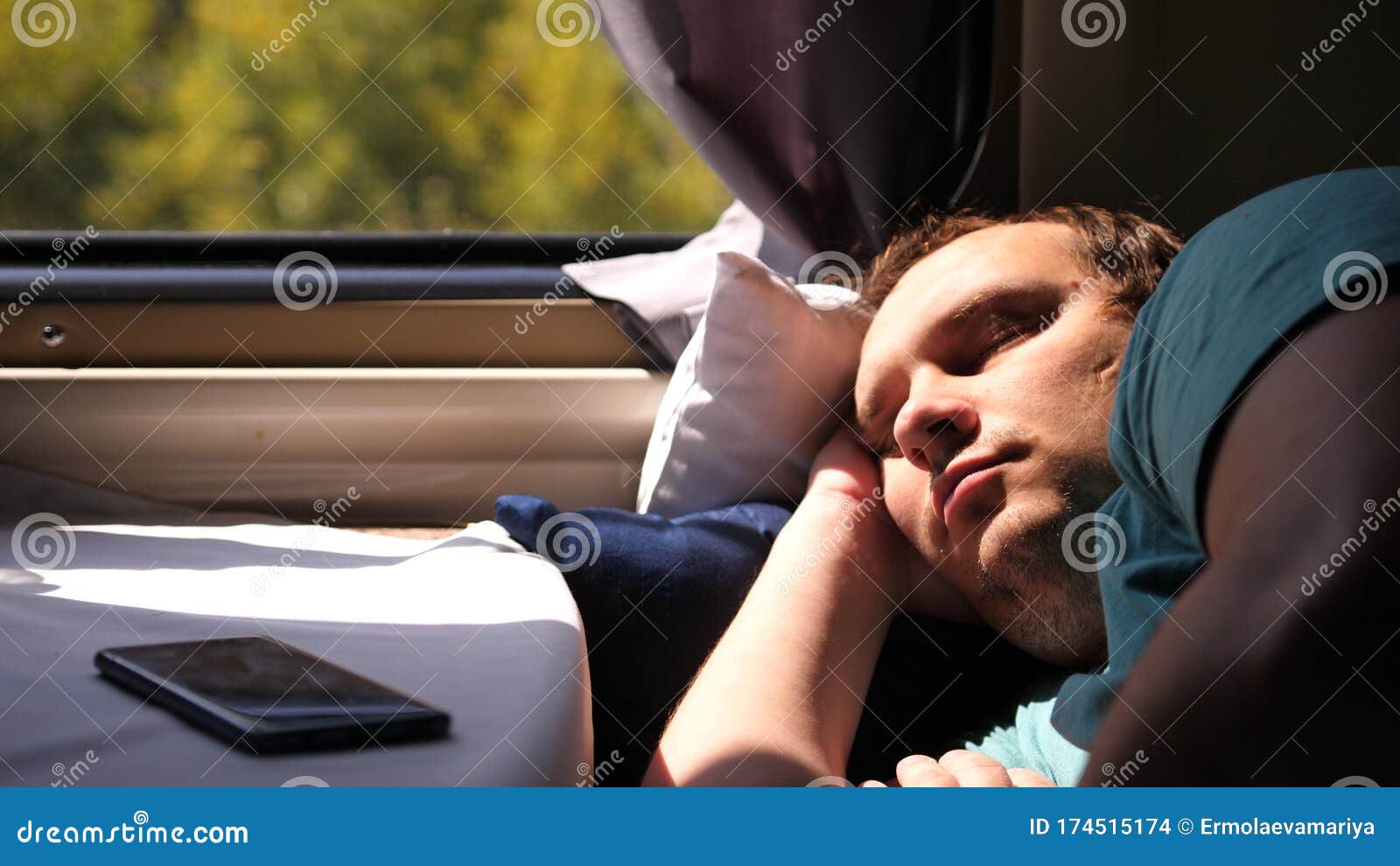 Man Sleeps in Train Tired Long Journey by Rail Stock Photo - Image of ...