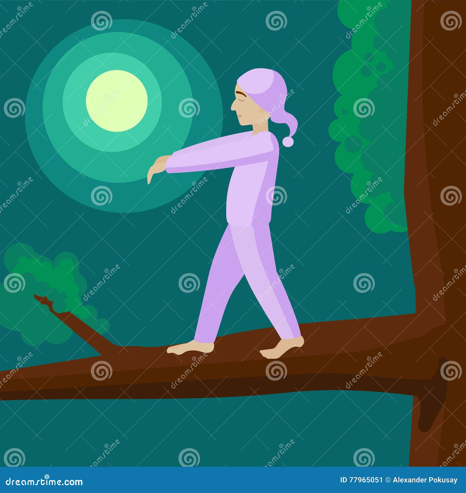Man Sleepwalker on Tree Cartoon Vector Stock Vector - Illustration of ...