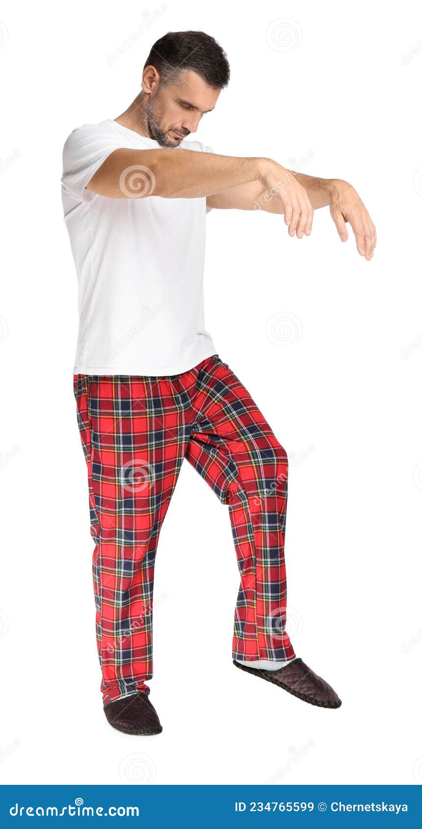Man in Sleepwalking State on White Background Stock Image - Image of ...