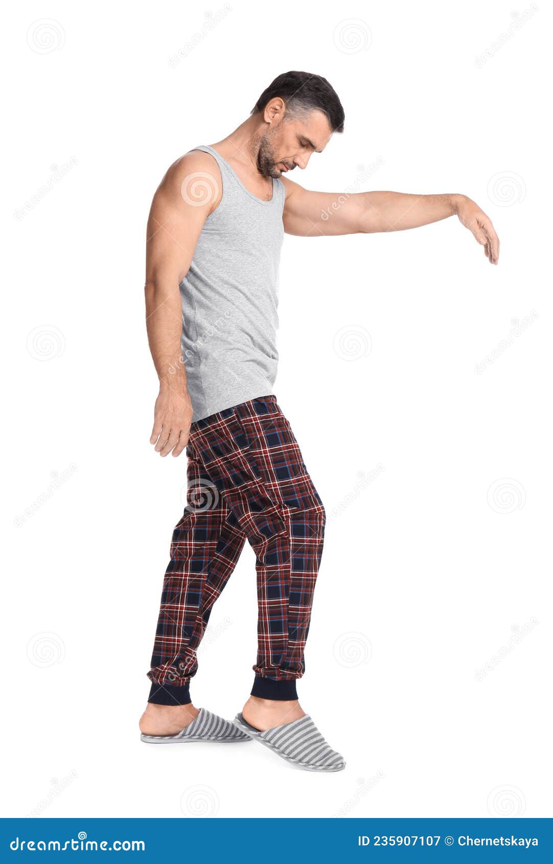 Man in Sleepwalking State on White Background Stock Image - Image of ...