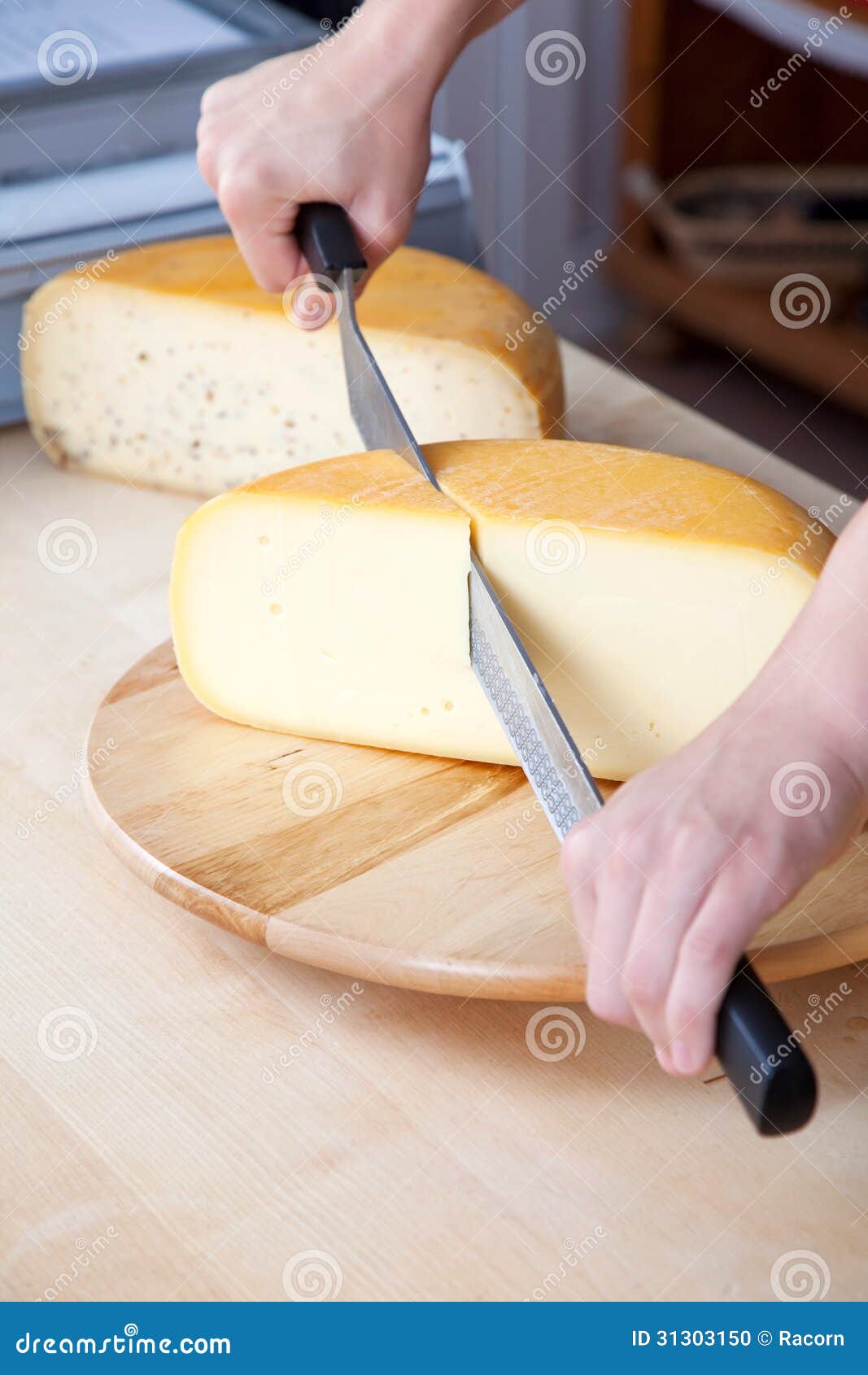 Man slicing cheese stock photo. Image of slices, holland - 31303150