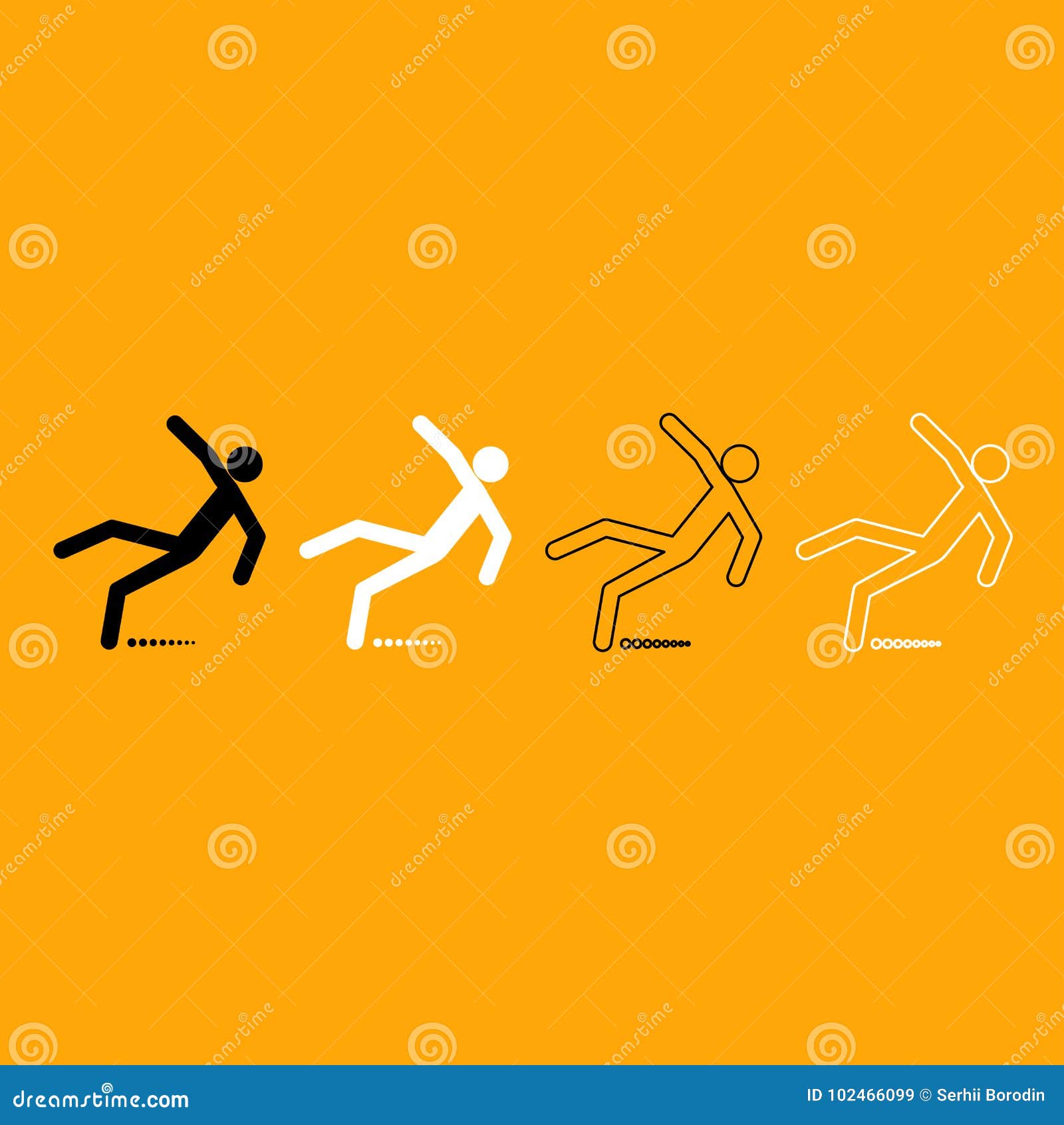 Man Slip Fall Black and White Set Icon. Stock Vector - Illustration of ...