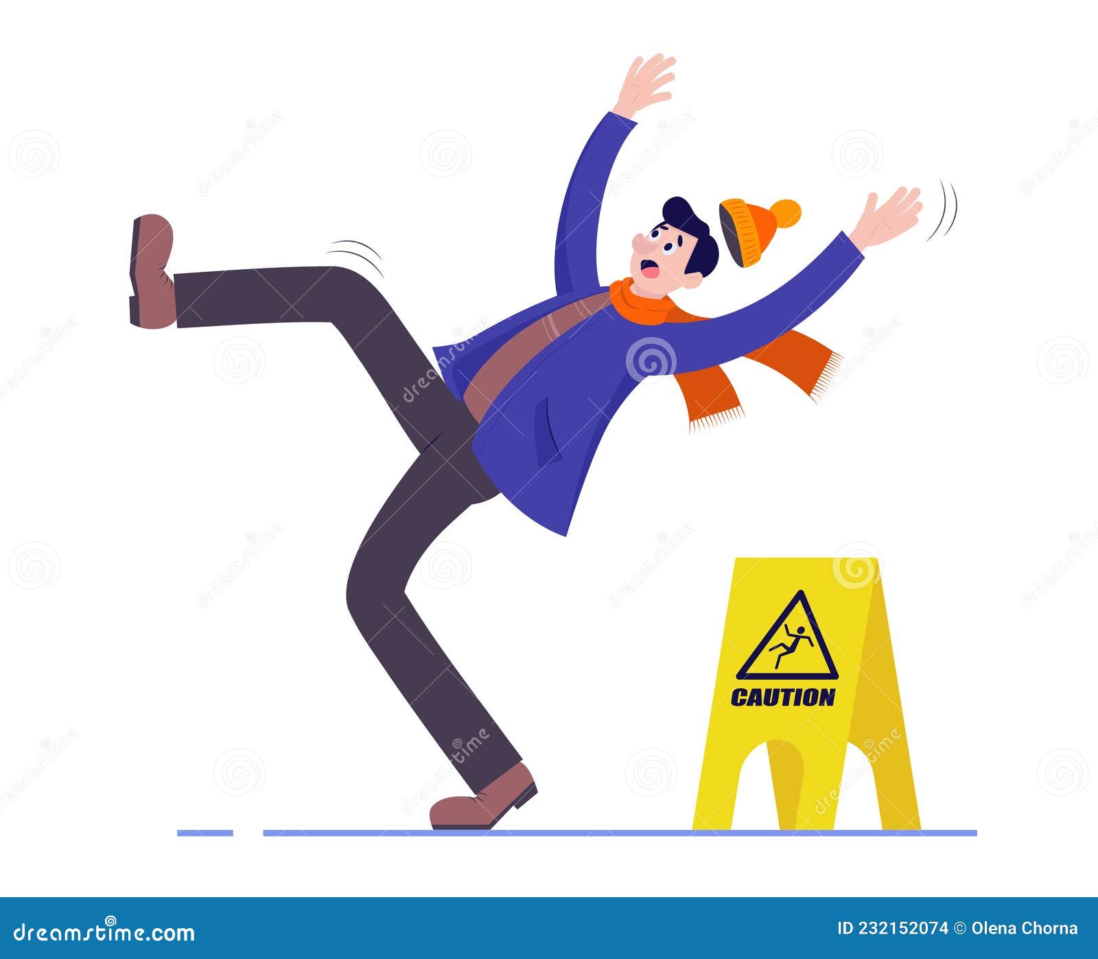 Man Slips On Wet Floor Vector. Danger Of Slipping, Caution Sign ...