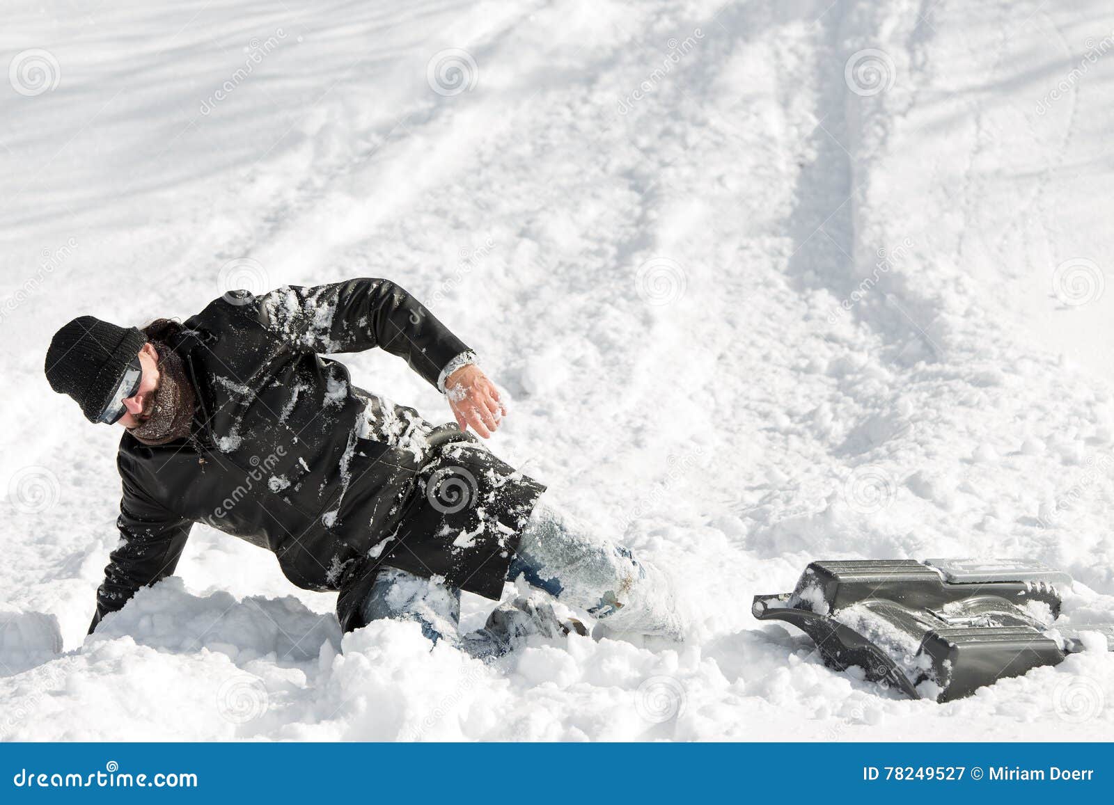 Man Slumping in the Deep Snow after a Sleigh Ride with a Sledge Stock ...
