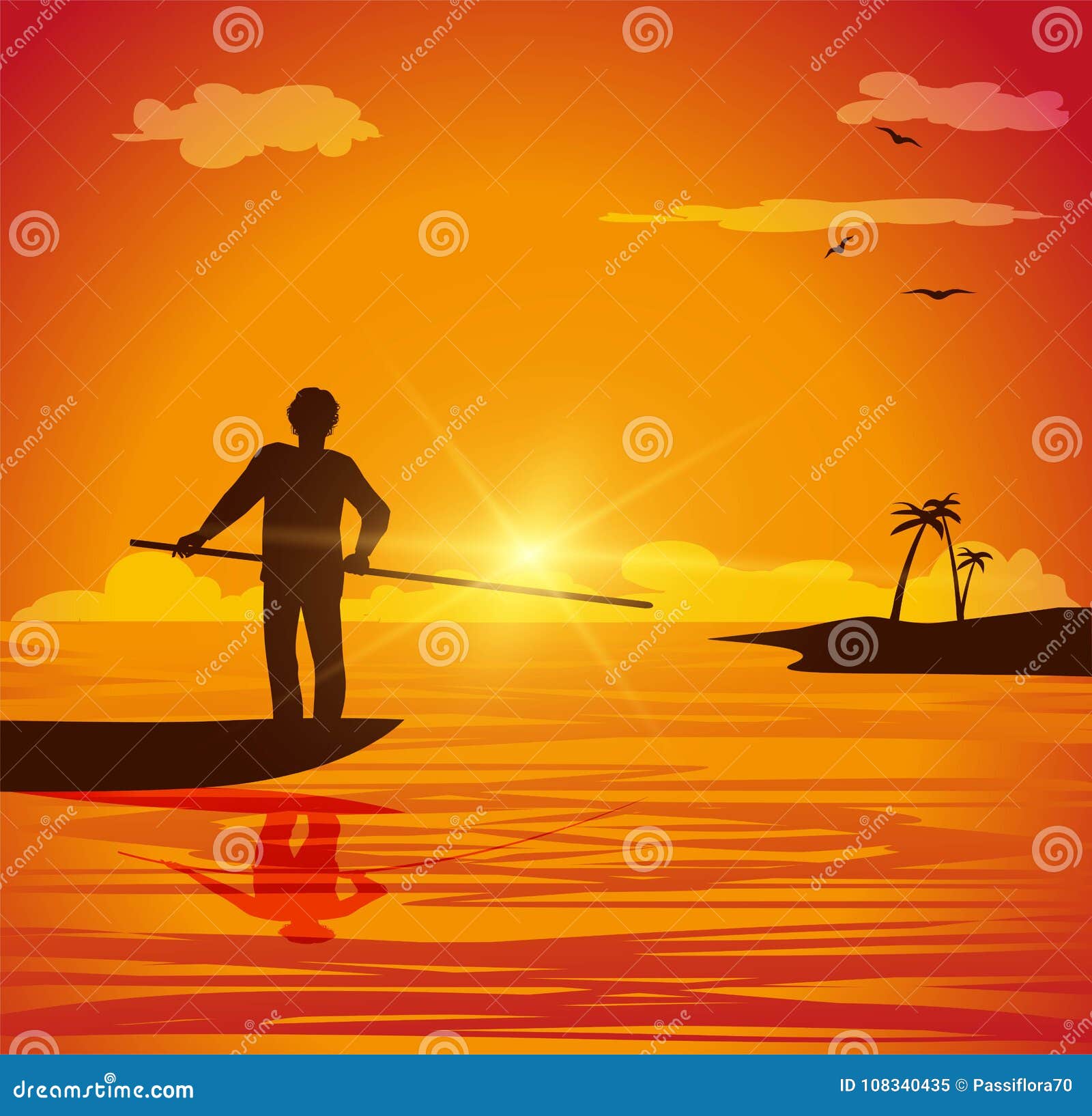 Man on small boat stock vector. Illustration of silhouette - 108340435
