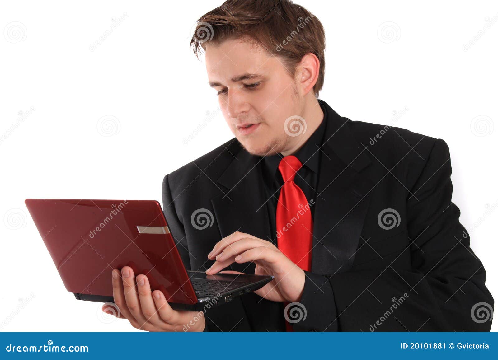 Man with Small Computer Laptop Stock Image - Image of corporate ...