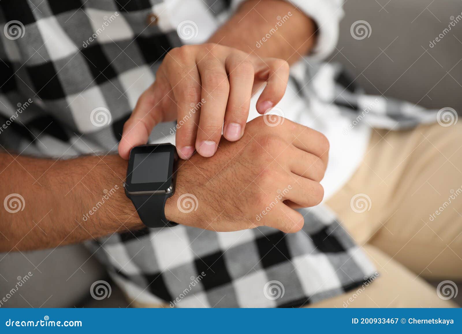 Man with Modern Smart Watch Device, Closeup Stock Image - Image of ...