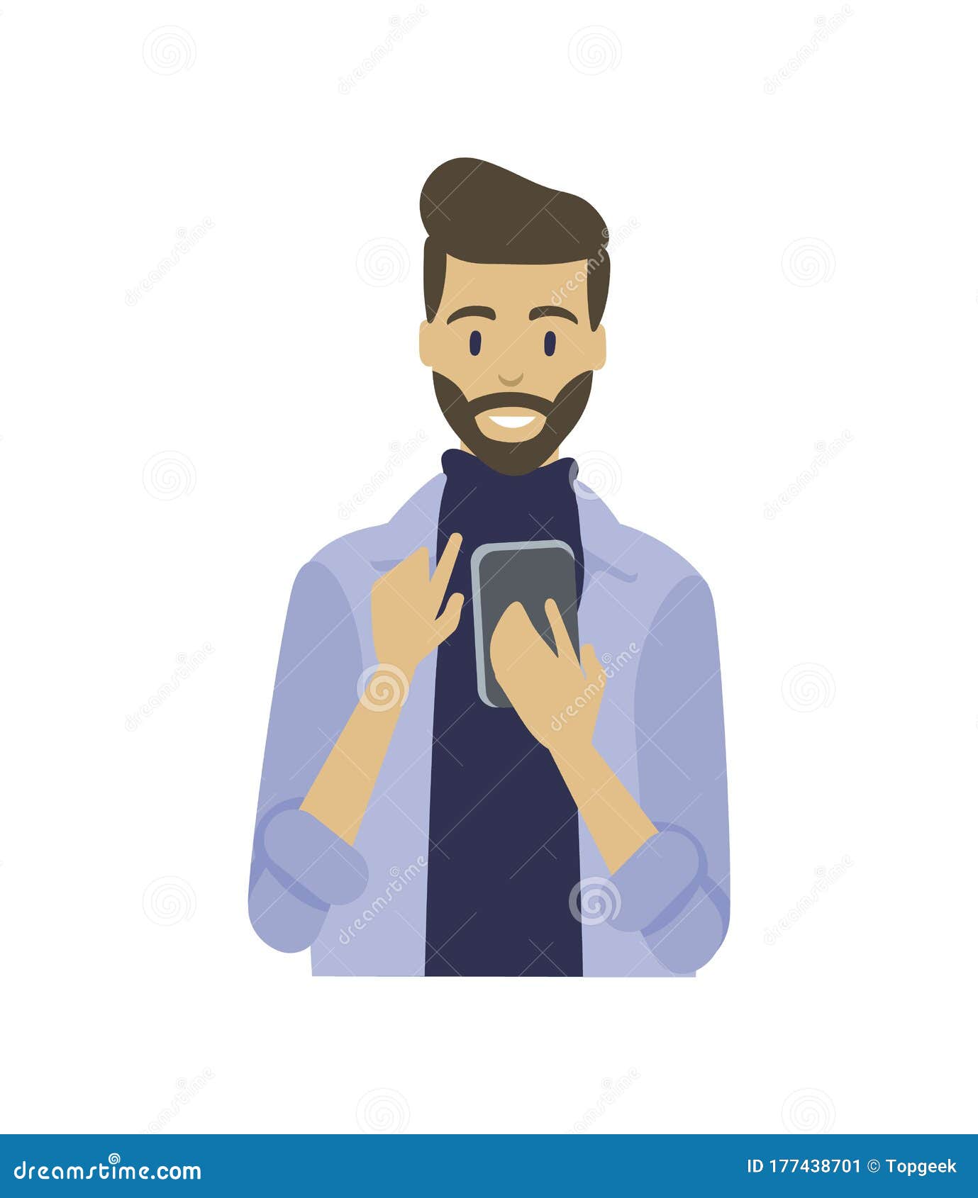 Man with Smartphone in Hands Typing Message, Smile Stock Vector ... Man with Smartphone in Hands Typing Message, Smile Stock Vector ...