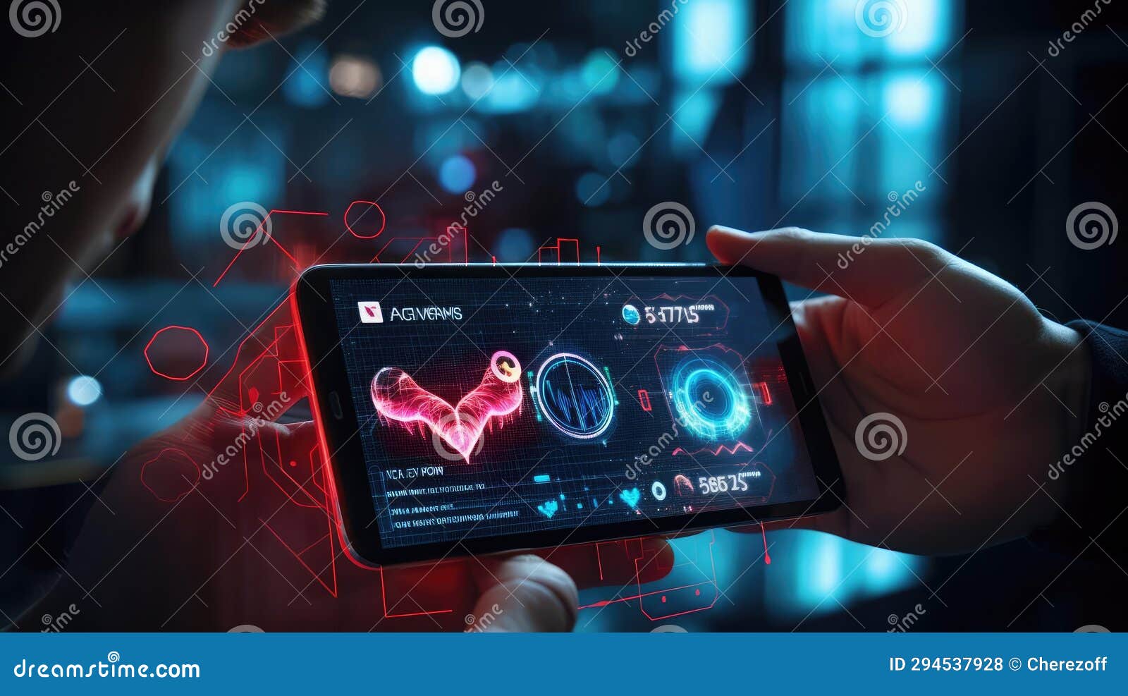 Man with Smartphone and Health Tracking App Stock Illustration ...