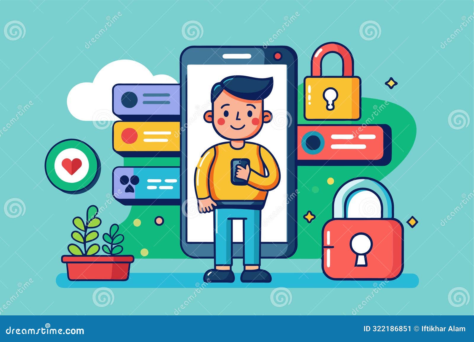 Man in Smartphone with Padlock Symbolizes Mobile Encryption, Mobile ...