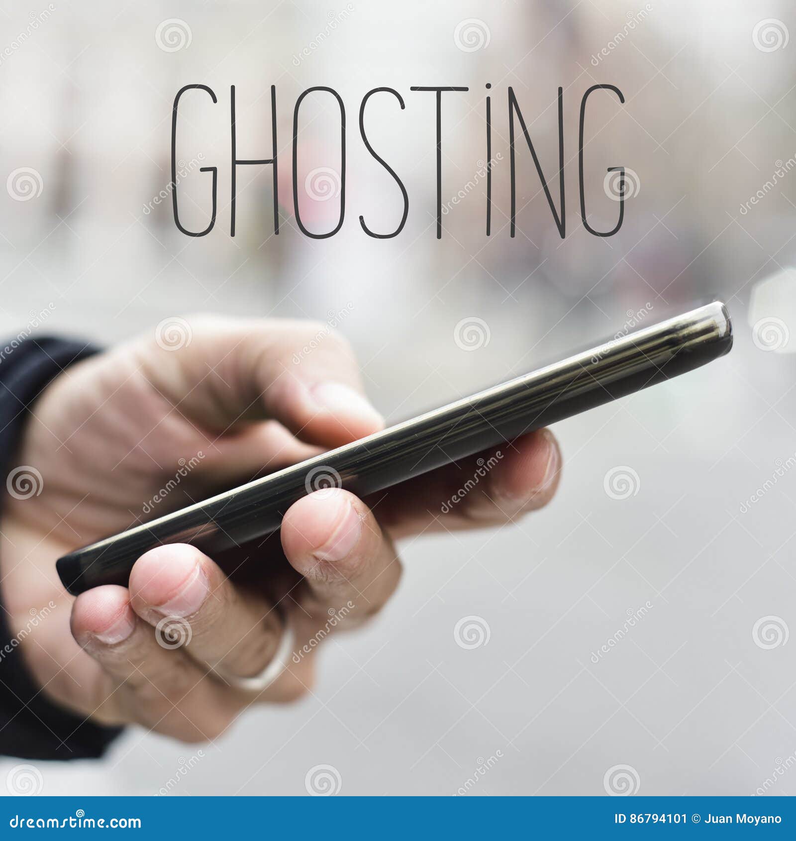 Man with Smartphone and Text Ghosting Stock Image - Image of broken ...