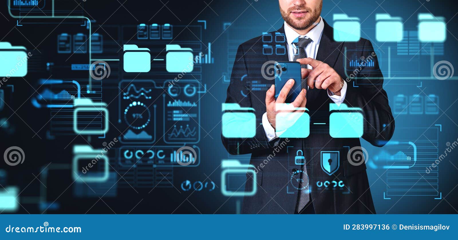 Man with Smartphone Using DMS Interface Stock Photo - Image of archive ...