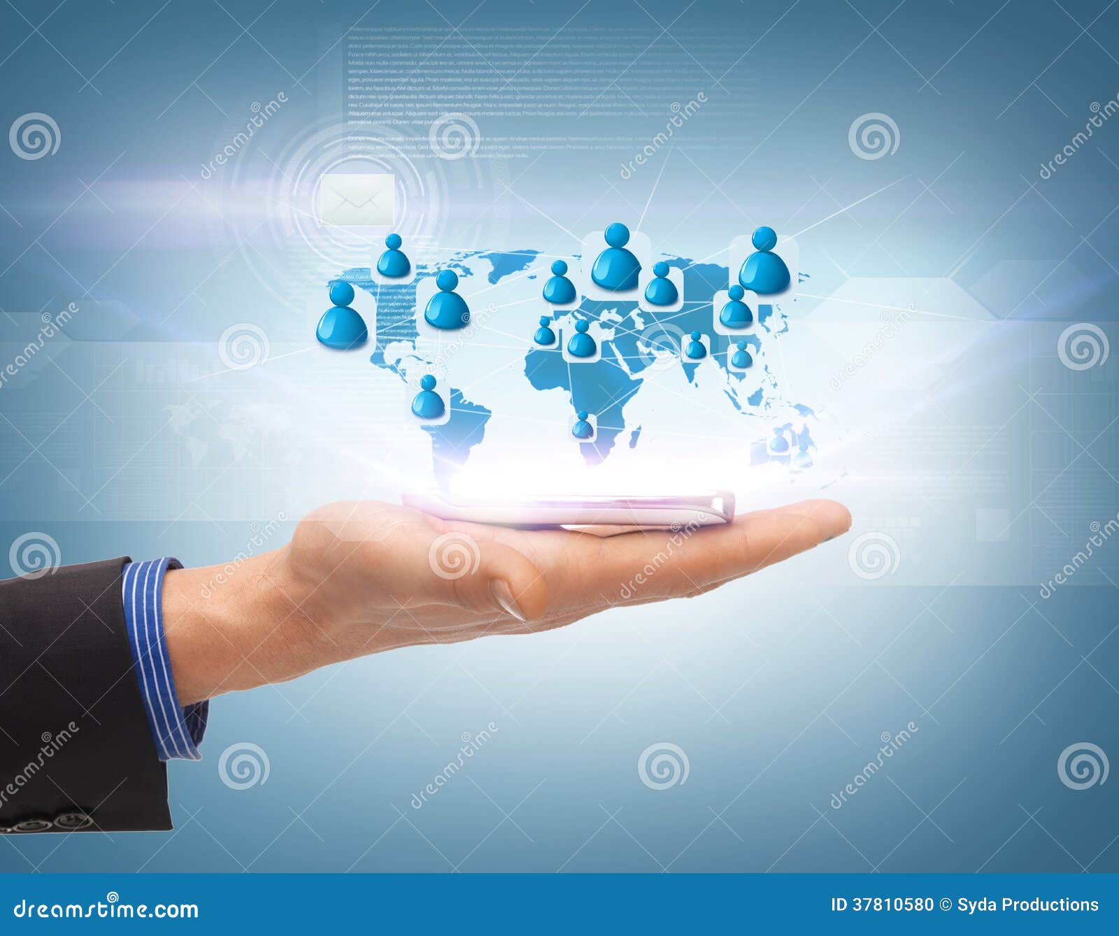 Man with Smartphone and Virtual Screen Stock Photo - Image of device ...