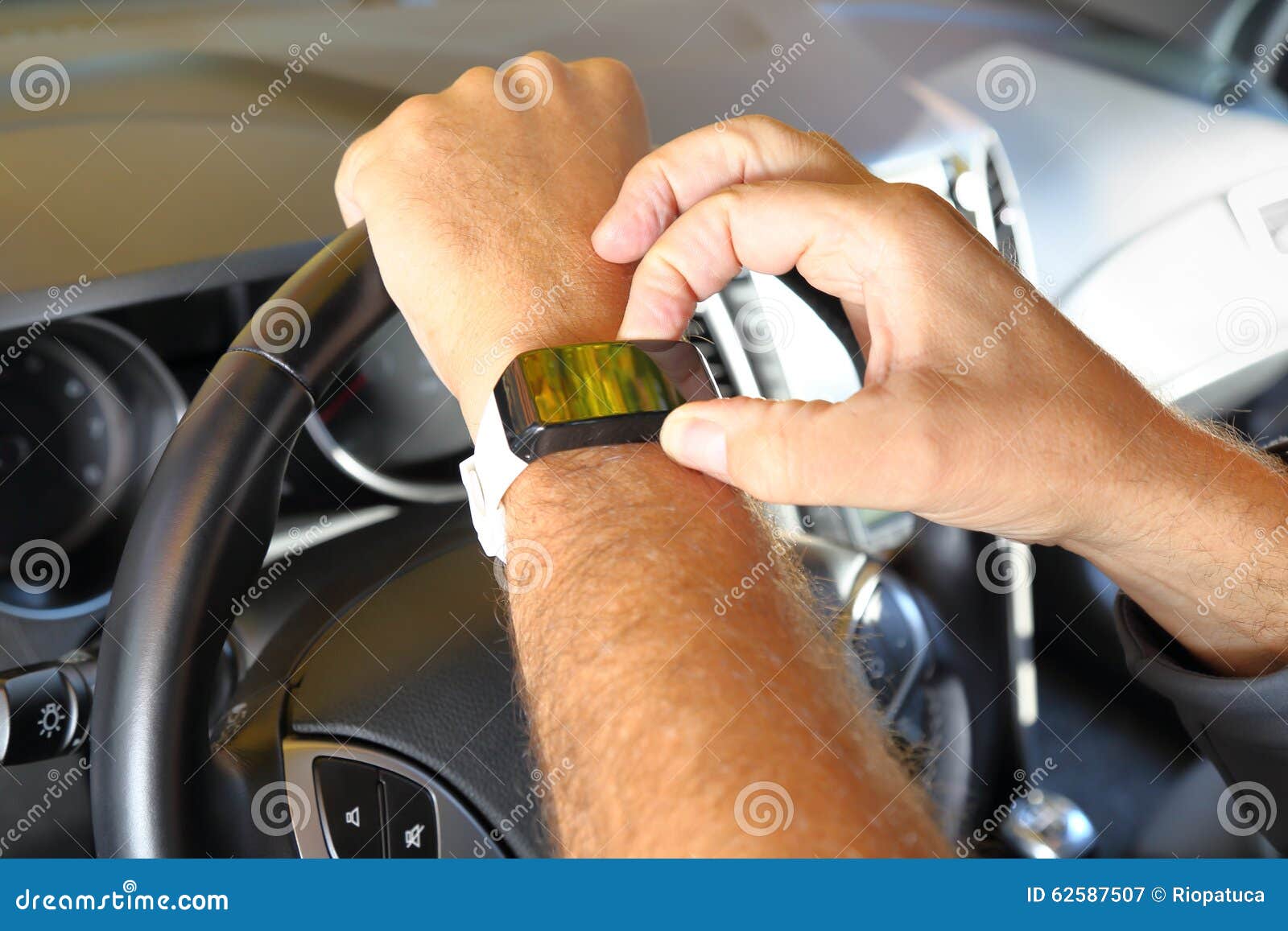 Man with SmartWatch in a Car 2 Stock Image - Image of highly, self ...
