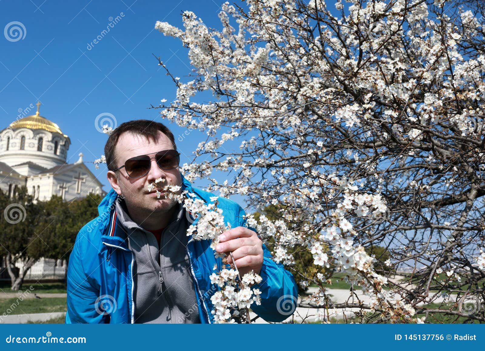 Man Smelling Blooming Apple Tree Stock Photo - Image of april, flora ...
