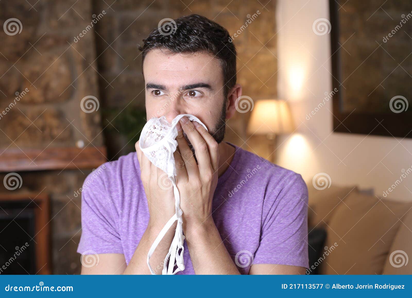 Man Smelling Lingerie with Passion Stock Image - Image of clean ...