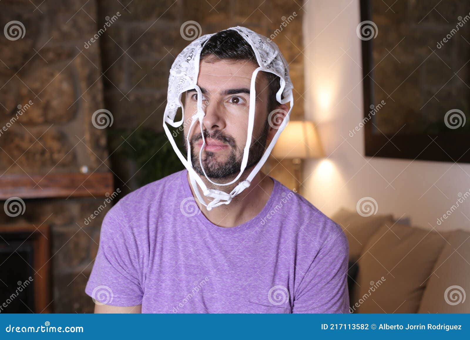 Man Smelling Lingerie with Passion Stock Photo - Image of criminal ...