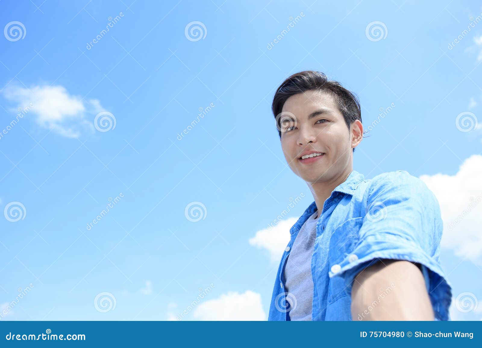 Man smile happily selfie stock photo. Image of education - 75704980
