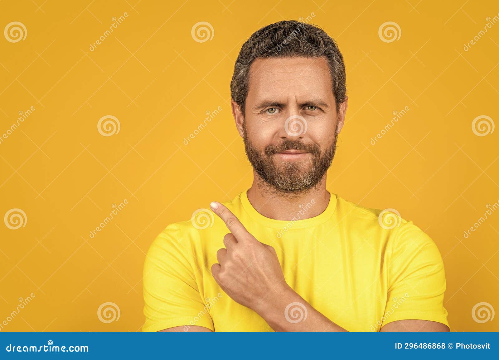 Man Smile Pointing at Advertisement Offer in Studio. Photo of Man ...
