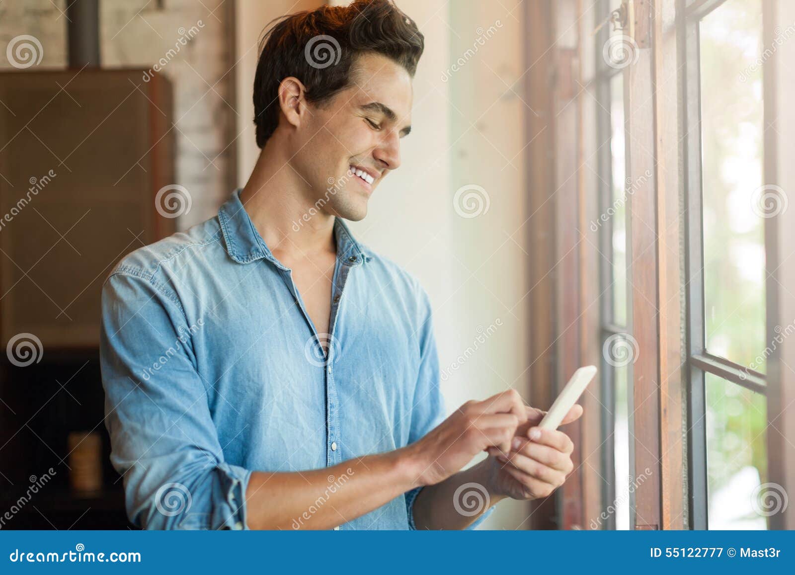 Man Smile Using Smart Phone Call, Communication Stock Image - Image of ...
