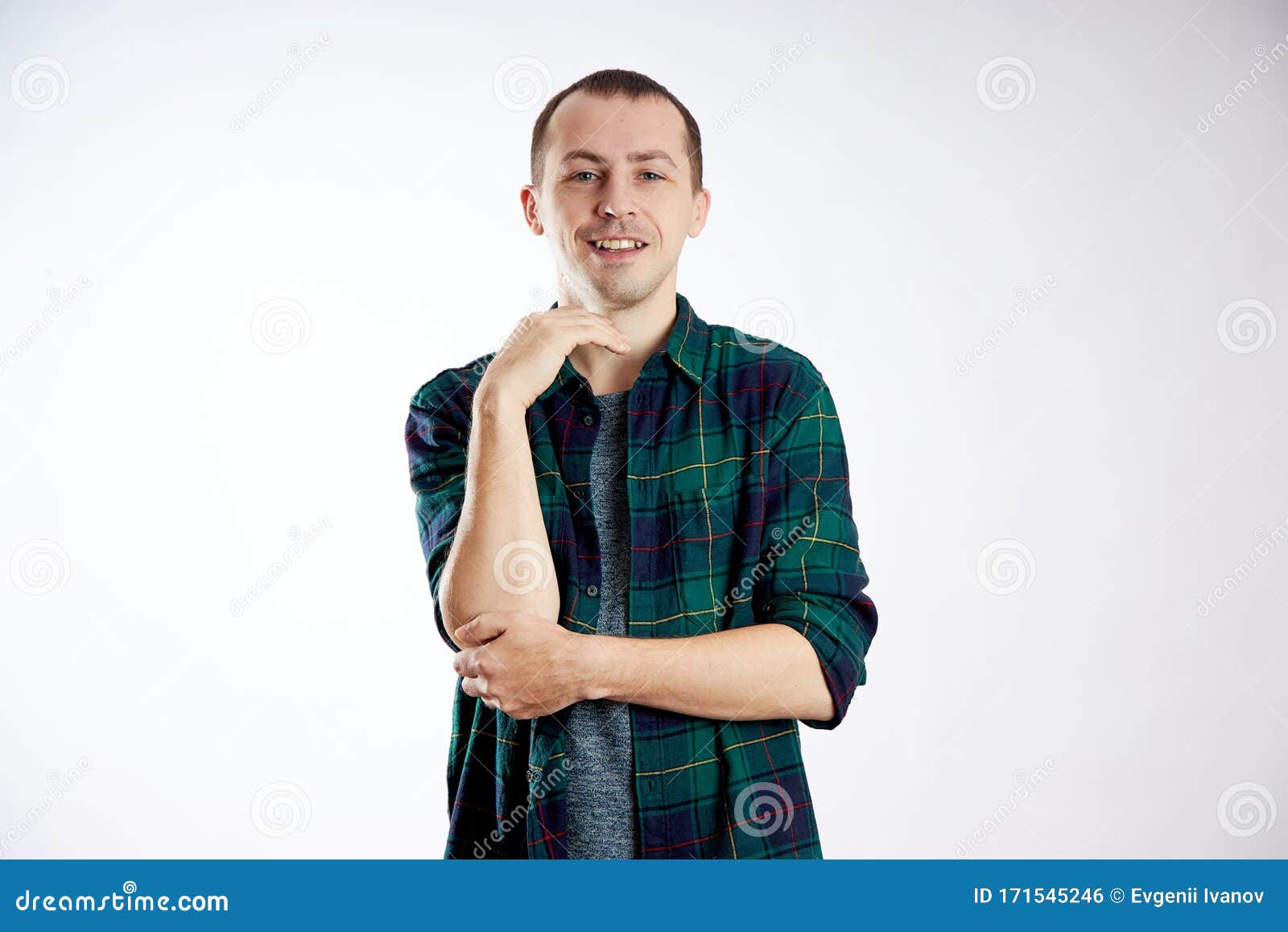 Man Smiles, a Happy Contented Face. a Guy in a Shirt Posing Stock Photo ...