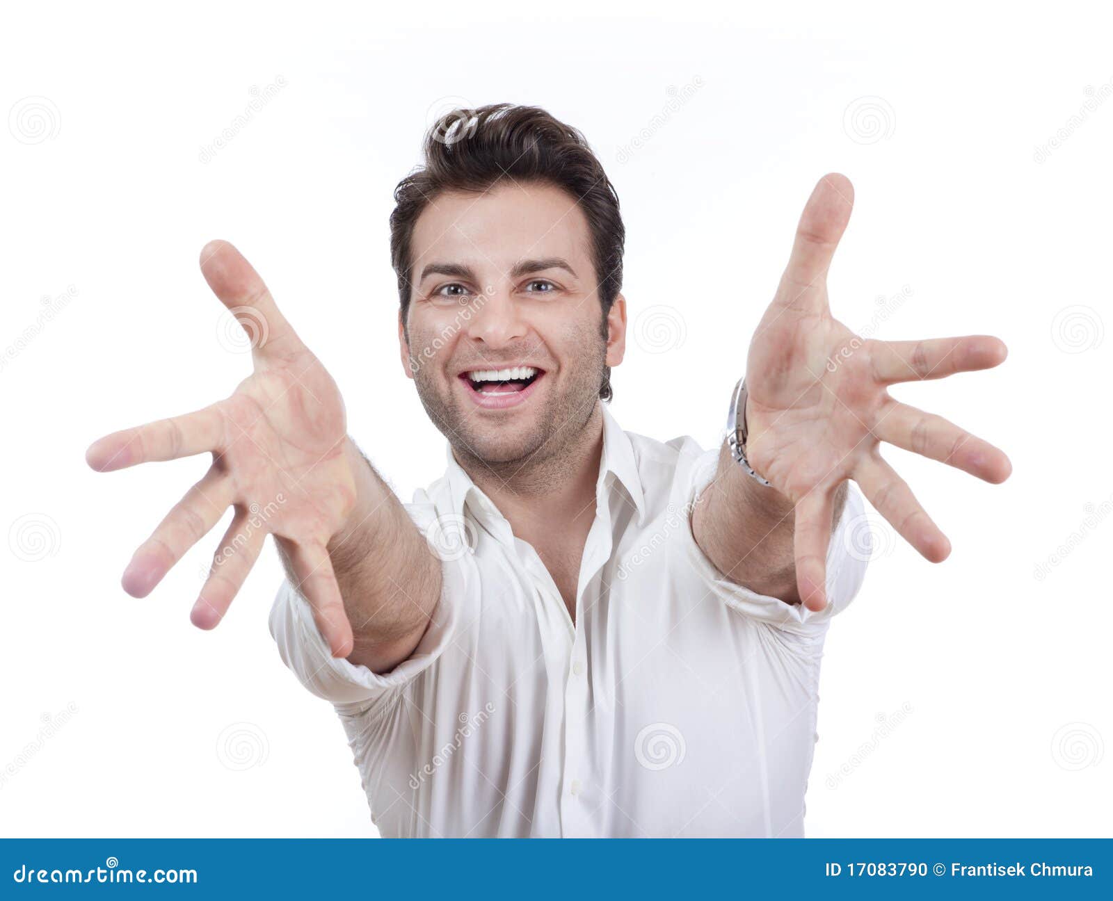Man Smiling, Arms Outstretched Stock Photo - Image of hand, cheerful ...