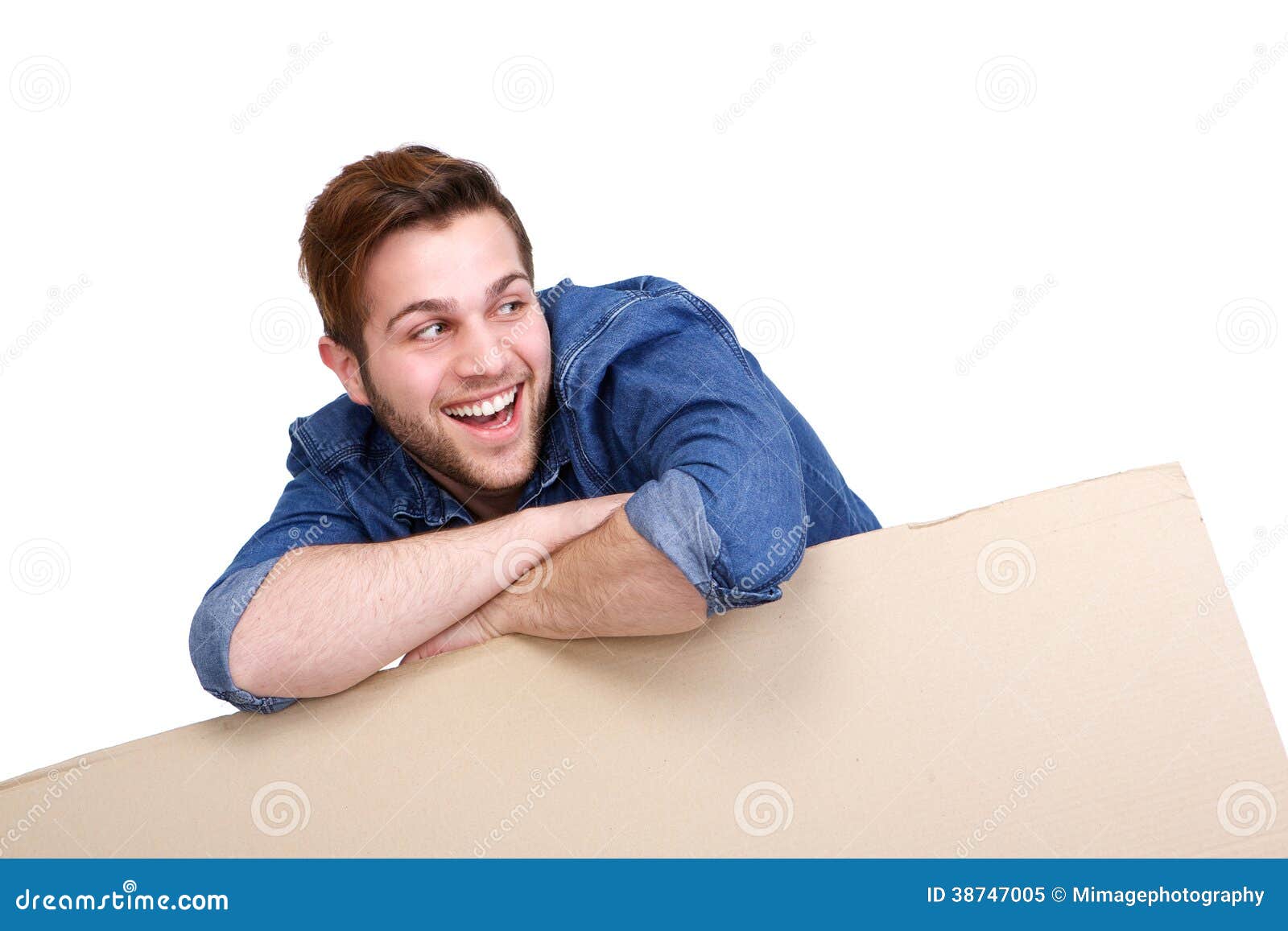 Man Smiling with Blank Cardboard Sign Stock Image - Image of copy ...