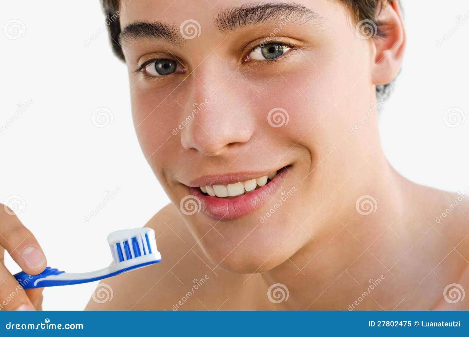 Man Smiling and Holding a Toothbrush Stock Image - Image of holding ...