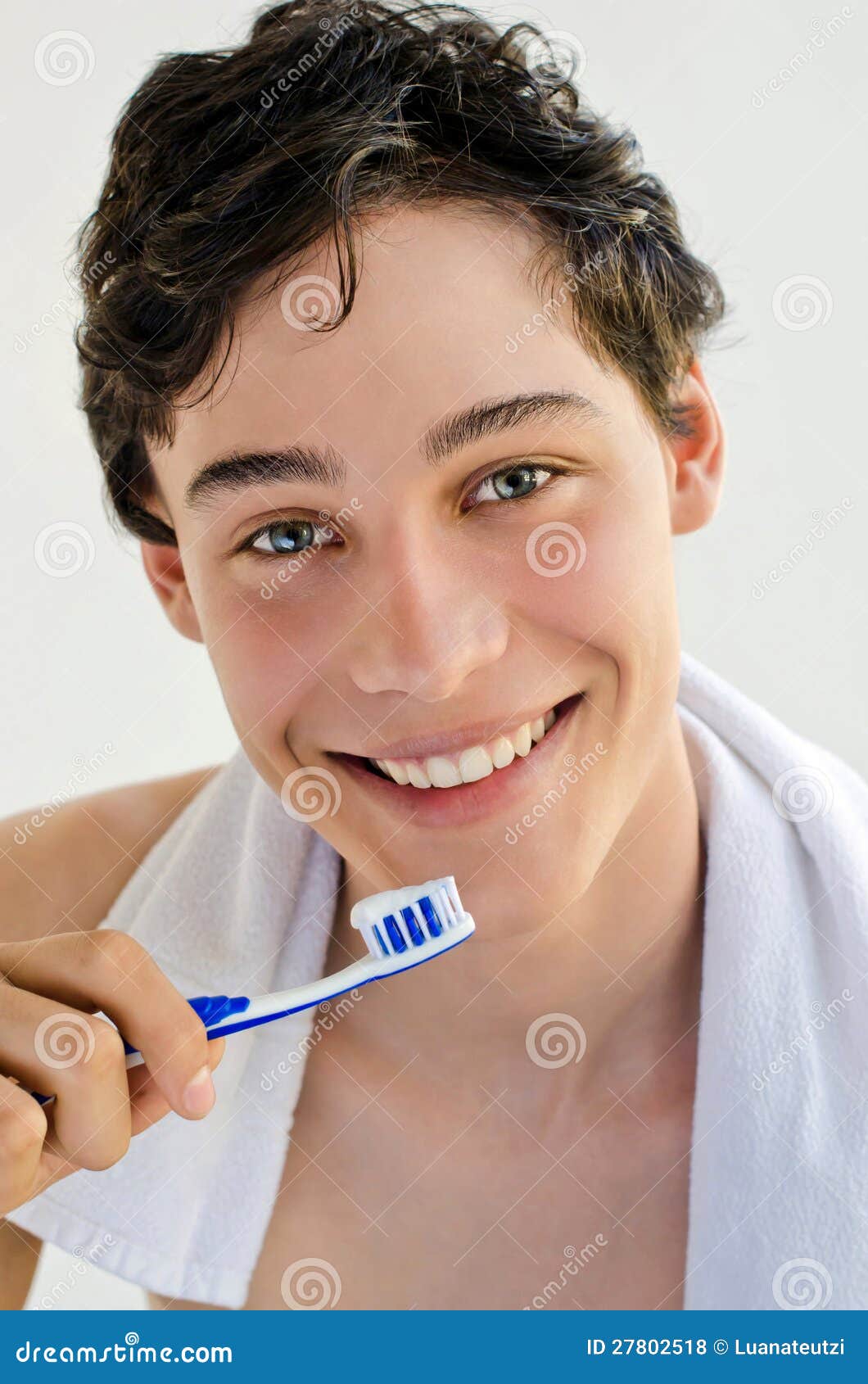 Man Smiling and Holding a Toothbrush Stock Photo - Image of close ...